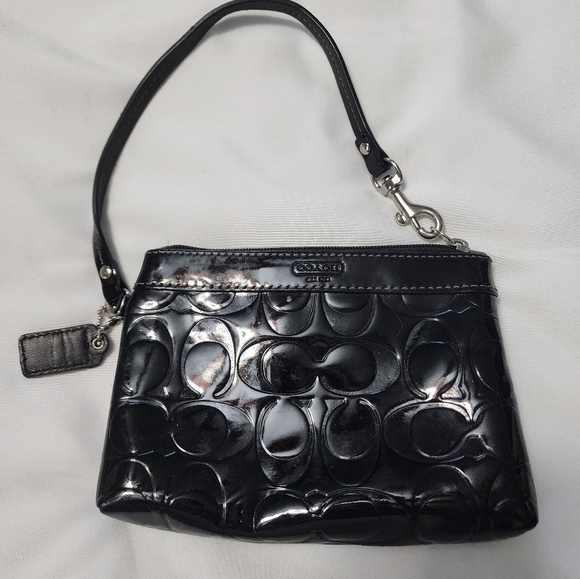 Coach | Bags | Coach Black Embossed Patton Leather Wristlet | Poshmark